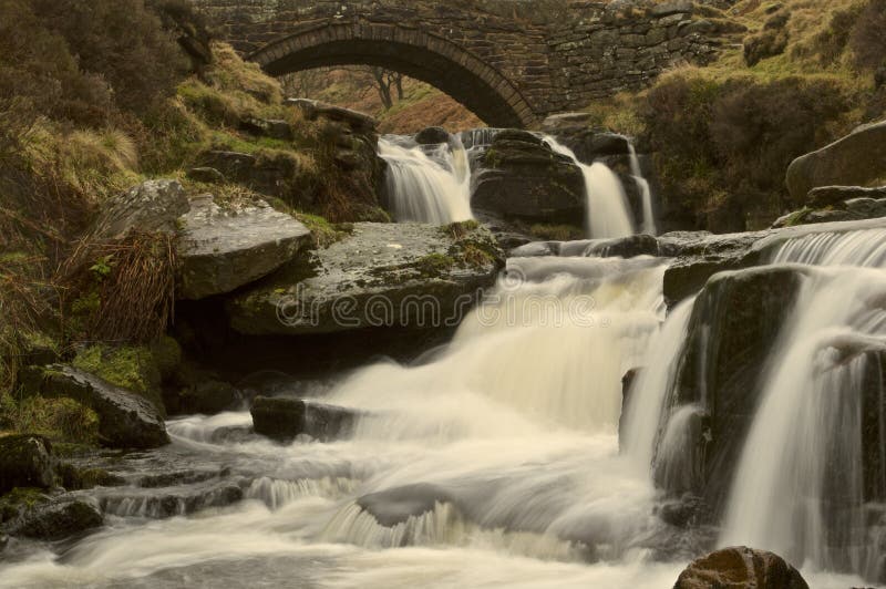 Waterfall at Three Shires Head Stock Image - Image of region, view ...