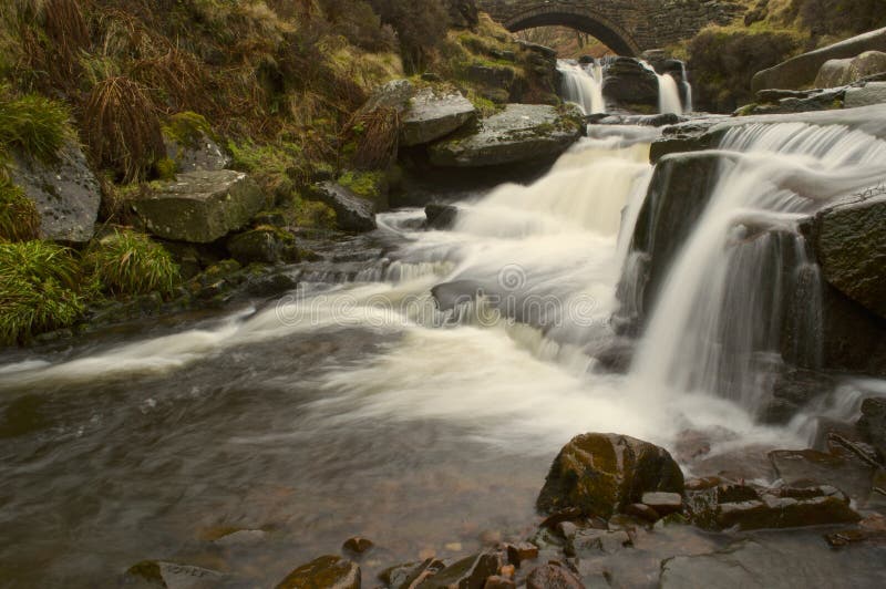 Waterfall at Three Shires Head Stock Image - Image of extended ...