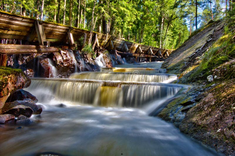 Waterfall and Timber Rafting Structure in Sweden Stock Image - Image of ...