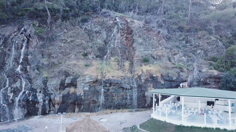 Waterfall from the Top View. Video. a Stream of Water Flowing Down ...