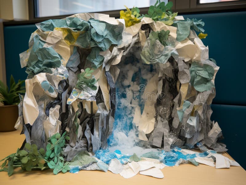 A Waterfall with Torn Paper Layers Stock Illustration - Illustration of ...