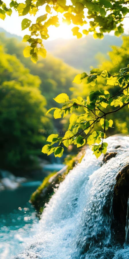 A Waterfall with a Tree in the Background Stock Illustration ...