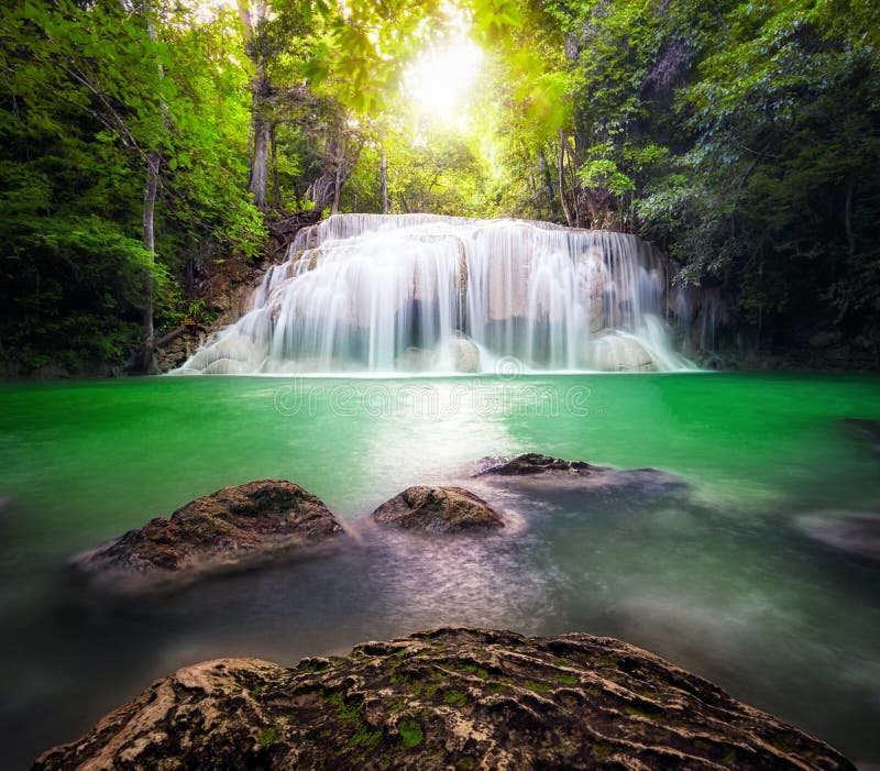 Waterfall in Tropical Forest Stock Photo - Image of beautiful, cool ...