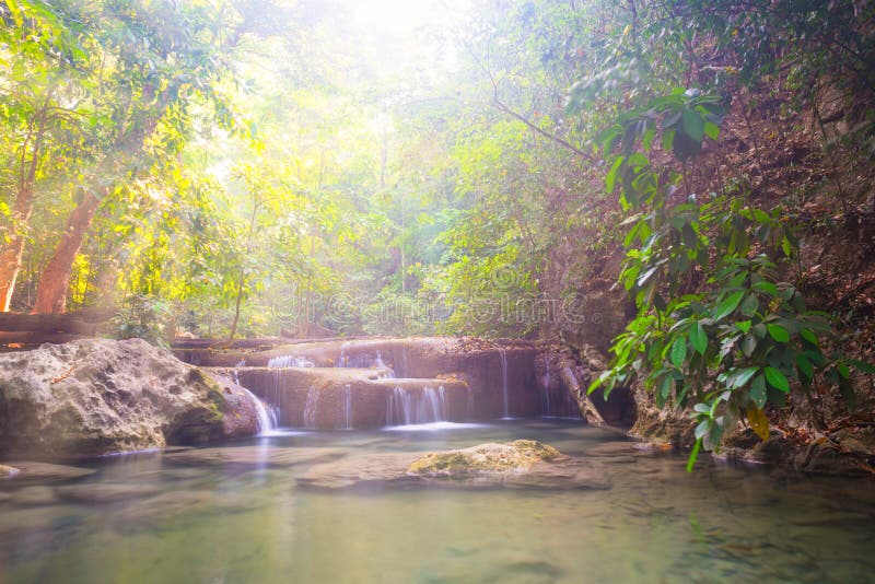 Waterfall in Tropical Landscape Stock Photo - Image of tree, forest ...