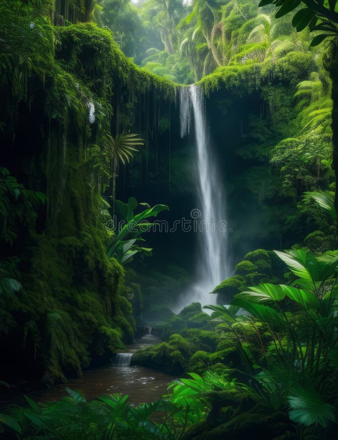 Waterfall Tucked Away within the Dense Foliage of the Amazon ...