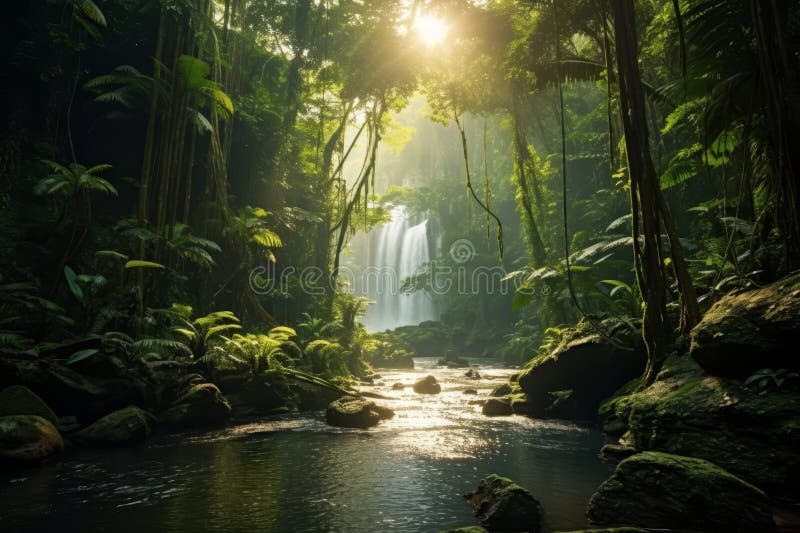 Waterfall Tucked Away within the Dense Foliage of the Amazon ...