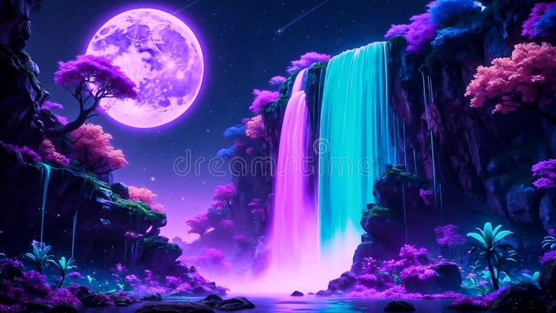 Waterfall Under the Light of the Full Moon Stock Video - Video of ...