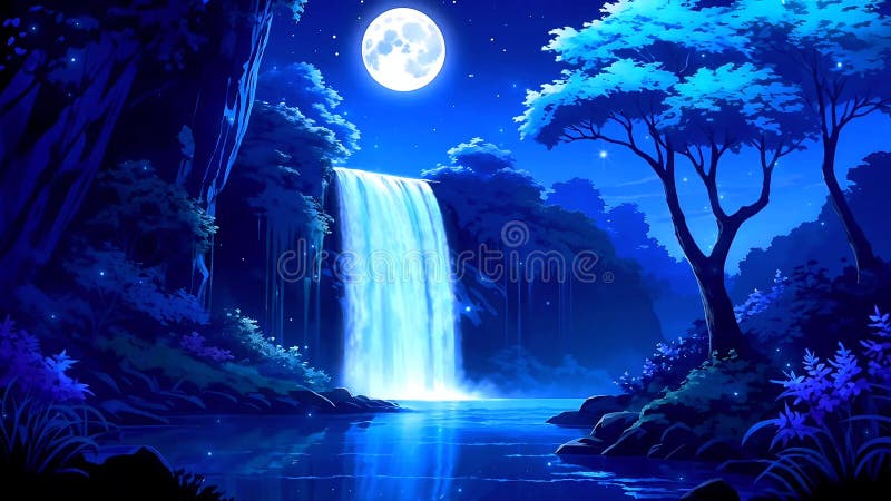Waterfall Under the Light of the Full Moon Stock Footage - Video of ...