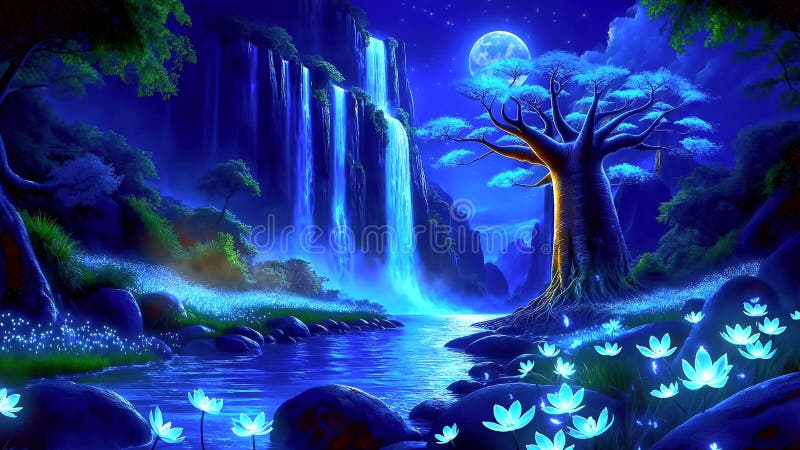 Waterfall under moonlight stock footage. Video of river - 340262768