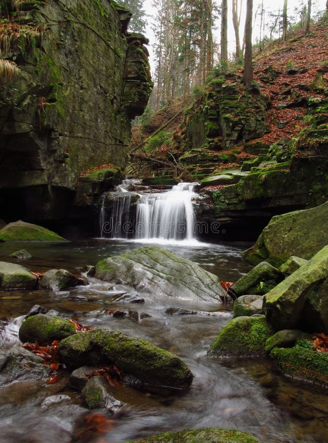 Waterfall under the rock stock image. Image of rocks - 47932525
