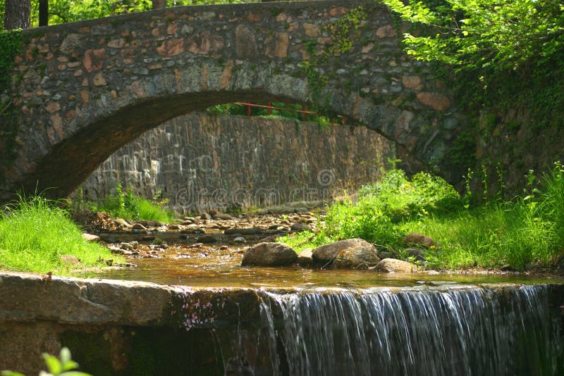 Waterfall Under a Stone Bridge Stock Photo - Image of background, stone ...