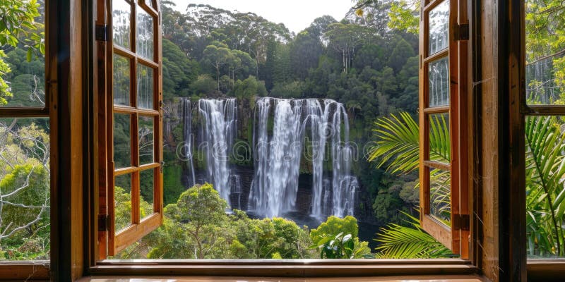 Waterfall View from Open Window Stock Photo - Image of valley, scenery ...