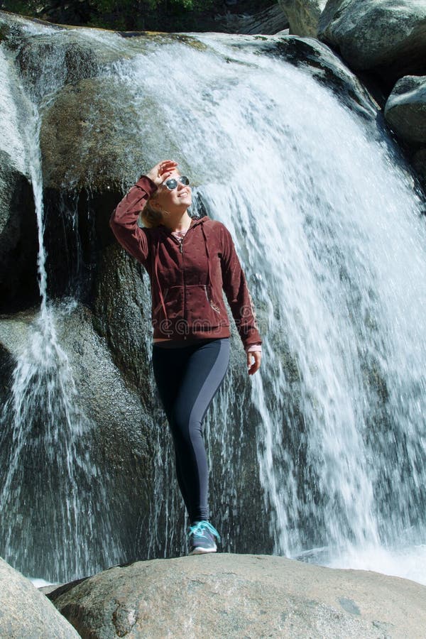 Man Walking at Big Waterfall Outdoor Travel Lifestyle Stock Image ...