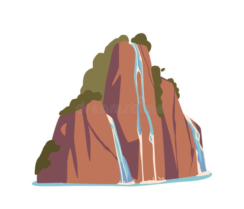 Waterfall and Water Cascade. Isolated Cartoon Vector Hill with Falling ...