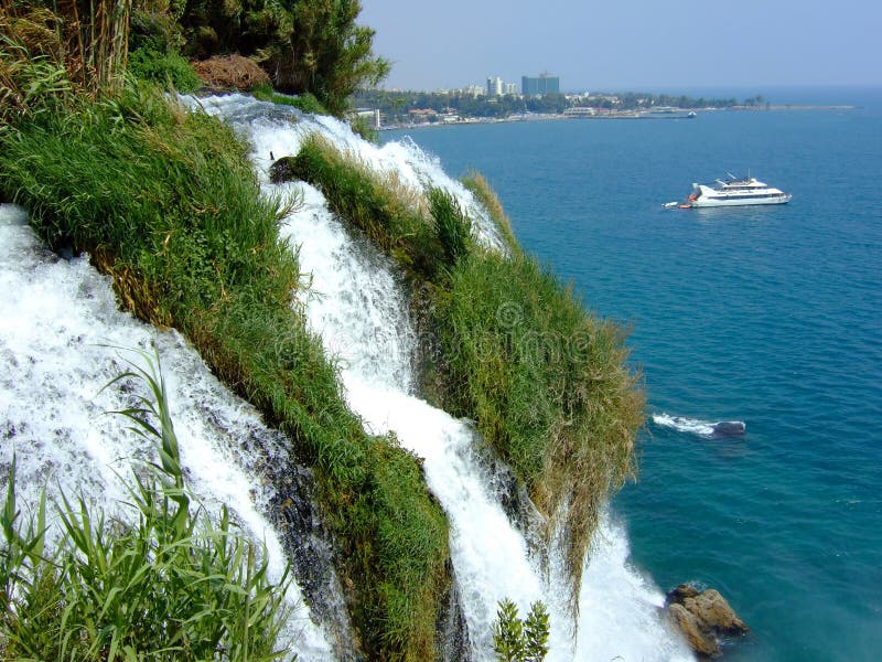 Waterfall with Water Falling from a Great Height into the Sea. in the ...