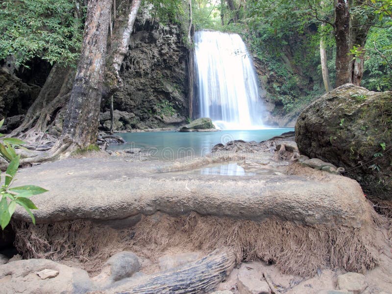 Waterfall with Water Flowing Around Stock Image - Image of plant ...