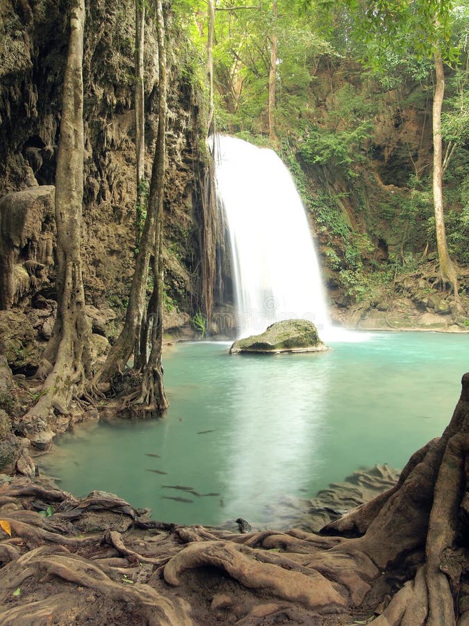 Waterfall with Water Flowing Around Stock Image - Image of cascade ...