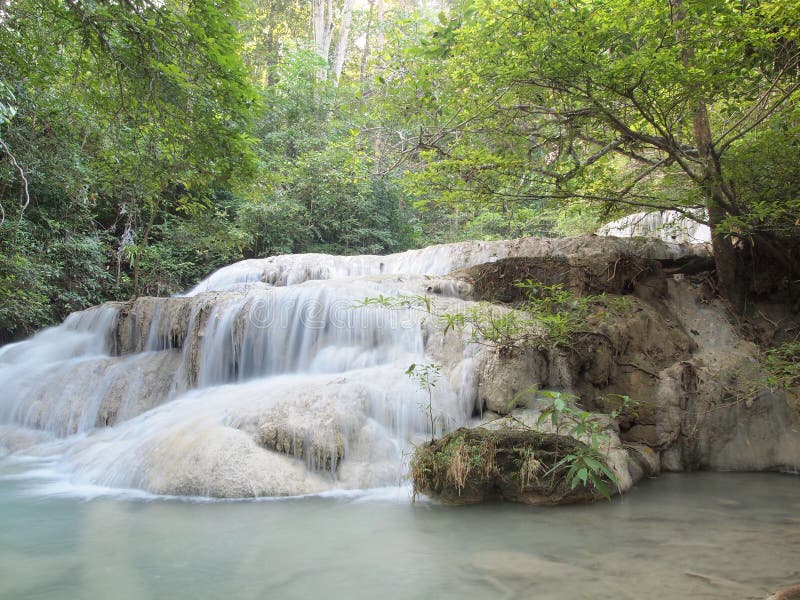 Waterfall with Water Flowing Around Stock Image - Image of plant, cool ...