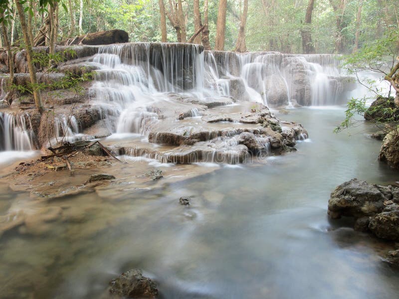 Waterfall with Water Flowing Around Stock Photo - Image of clean ...