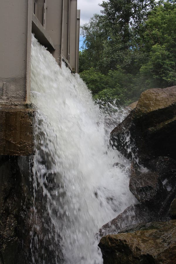 Water Flows Down the Waterfall in the Basement of the Dam Flood ...