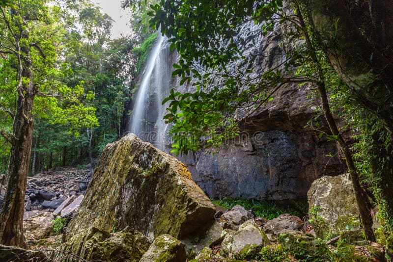 Waterfall and Wet Rocks in the Jungle. Stock Photo - Image of area ...