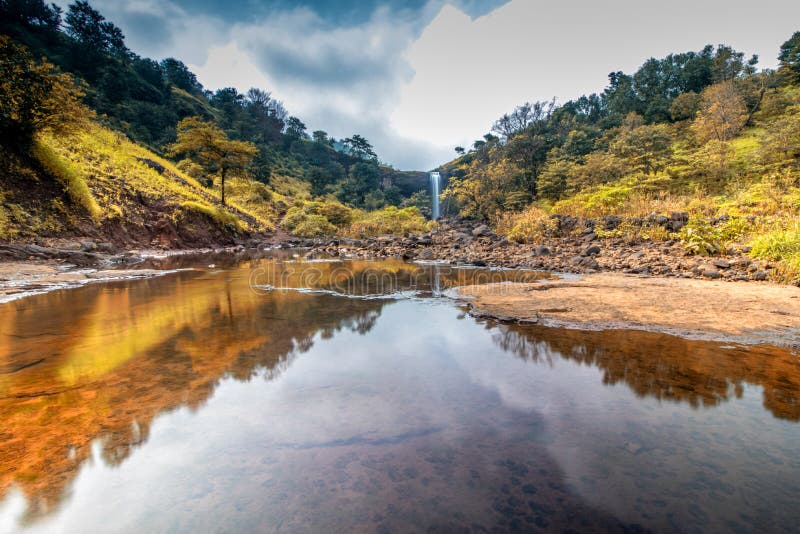 Waterfall Wide Angle Long Exposure India with Stream Stock Image ...