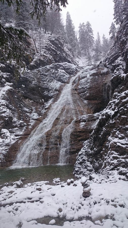 Waterfall in winter stock image. Image of snow, winter - 81933815