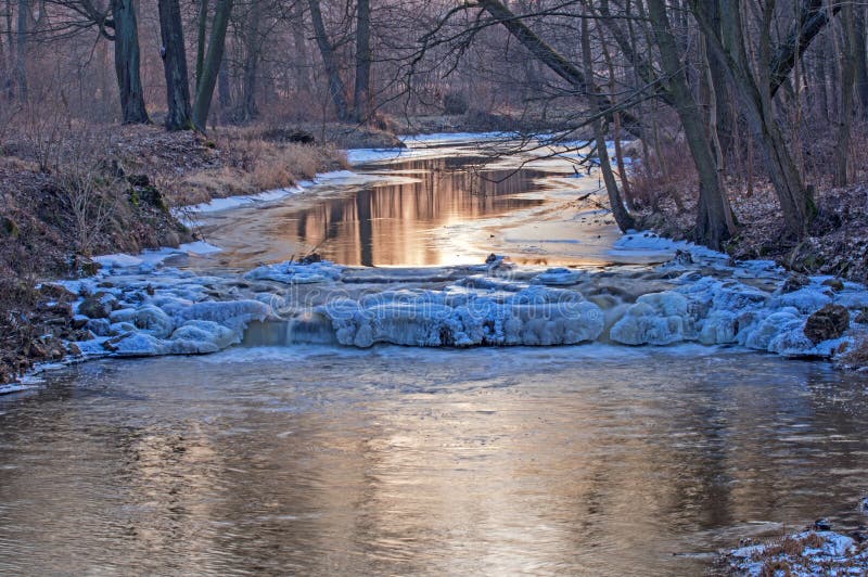 Waterfall in Winter Covered with Ice Caps. Stock Image - Image of water ...