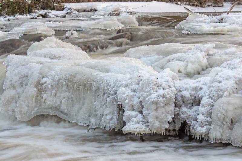 Waterfall in Winter Covered with Ice Caps. Stock Photo - Image of ...