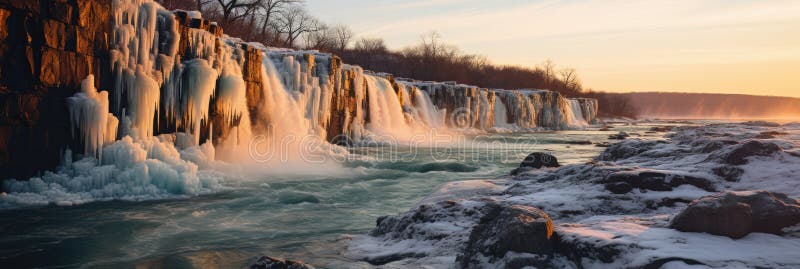 A Waterfall in the Winter with Ice and Snow, AI Stock Photo - Image of ...