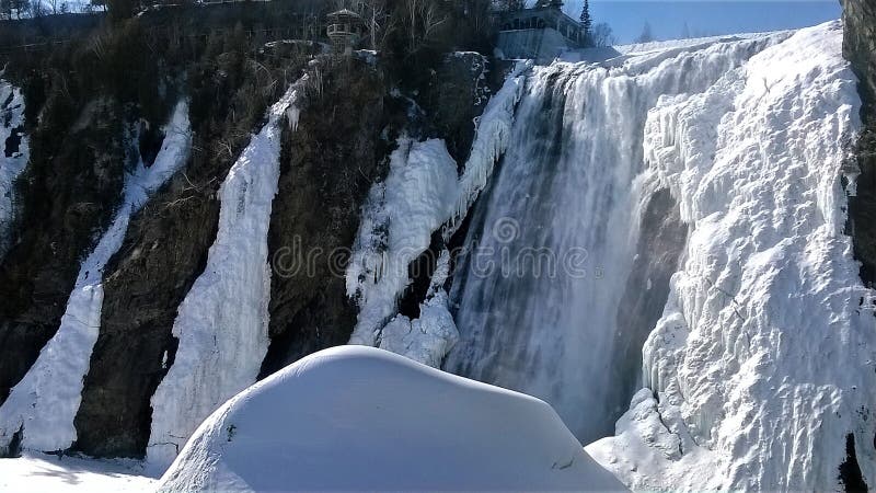 View of a Waterfall Under a Beautiful Winter Day in Quebec Canada Stock ...