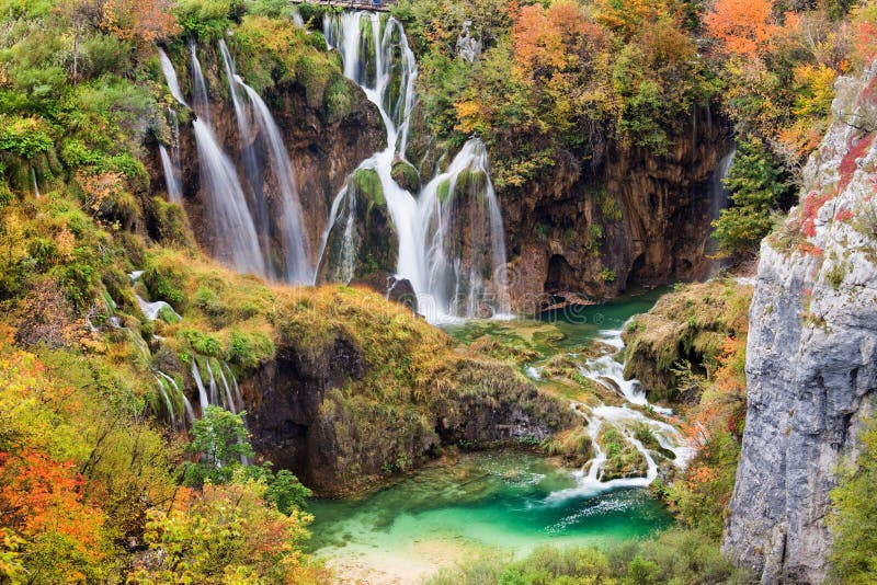 Waterfalls in Autumn Scenery Stock Photo - Image of foliage, cascade ...