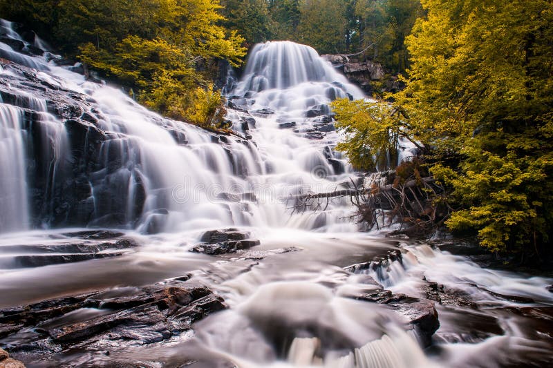 Waterfalls at Autumn with the Yellow Trees Stock Photo - Image of ...