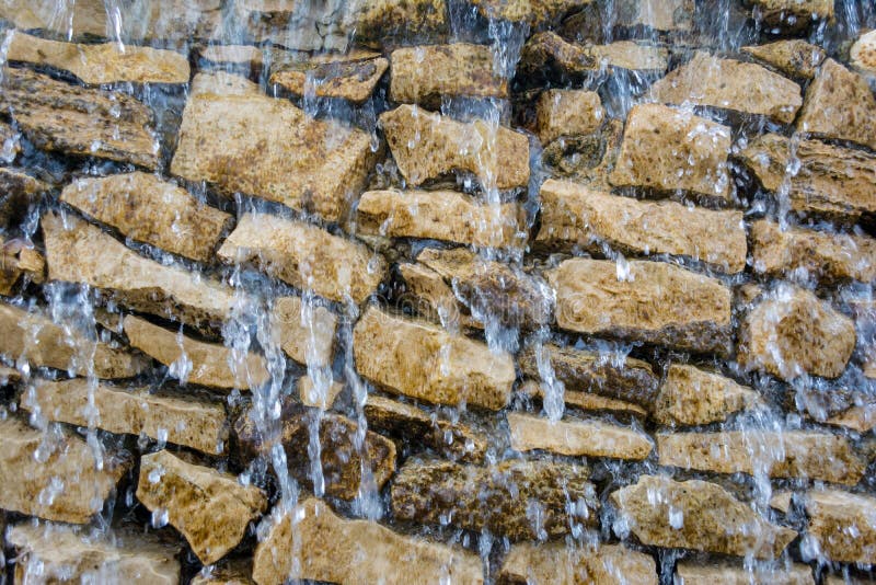 Waterfalls Dripping and Flowing Down Rock Wall Closeup. Stock Image ...