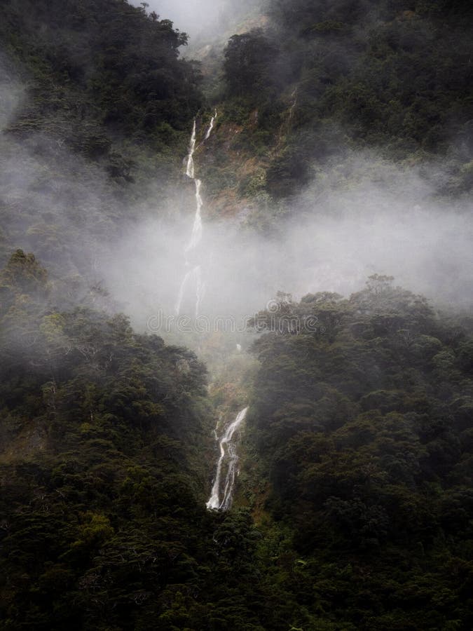 Waterfalls in Forest and Mist Stock Photo - Image of water, jungle ...
