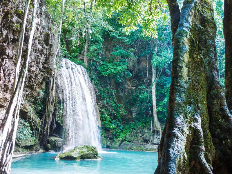 Waterfalls in the Forest with Refreshing Blue Water Stock Photo - Image ...