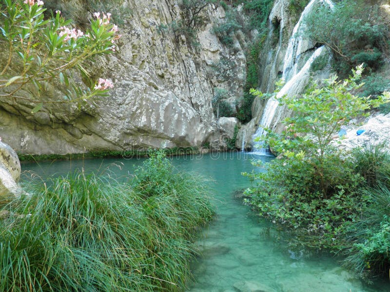 Waterfalls Polylimnio stock image. Image of waterfall - 372889543