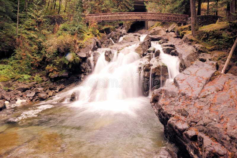 Waterfalls and walkbridge stock photo. Image of walk - 59740090