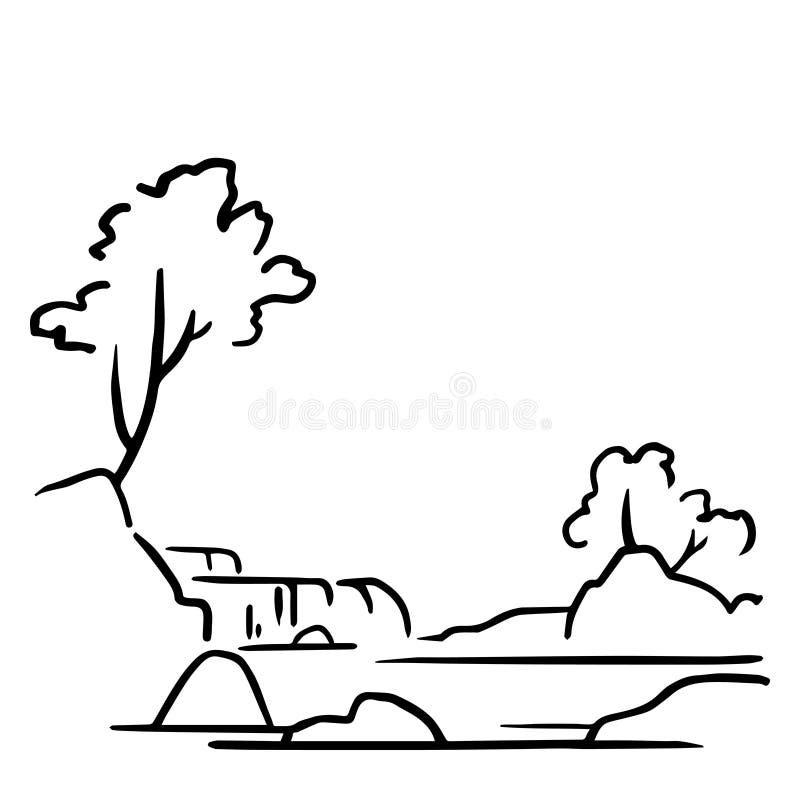 Outline waterfall view stock vector. Illustration of draw - 194264667