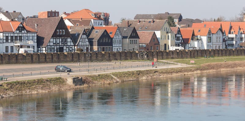 Waterfront Buildings Minden Germany Stock Photo - Image of river, wall ...