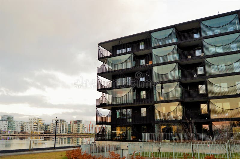 Waterfront City Building at Dusk Stock Image - Image of daybreak ...