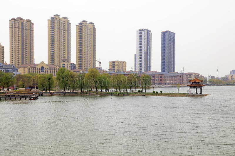 Waterfront City Scenery, North China Stock Photo - Image of shore ...