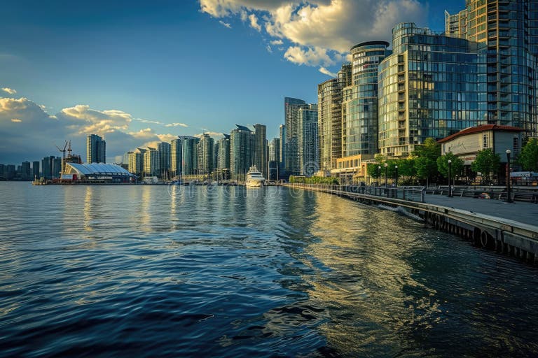 Waterfront Cityscape View with Night Sky Stock Photo - Image of ...