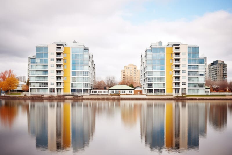 Waterfront Condos with Reflective Windows Stock Photo - Image of luxury ...