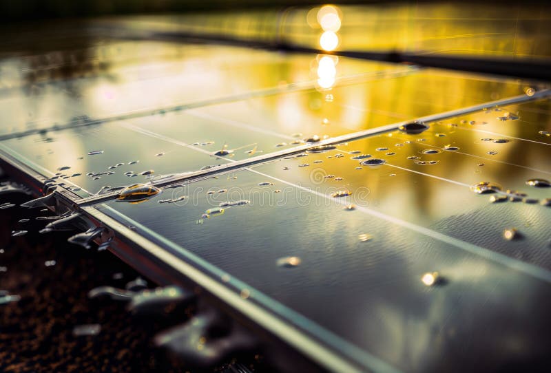 Solar Panel with Water Droplets on the Surface of the Water, Generative ...