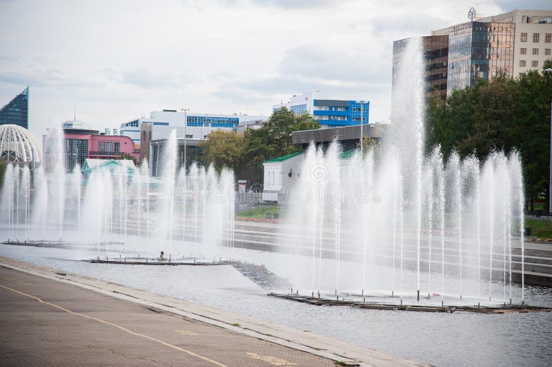 Waterfront Fountains Urban Architecture Stock Image - Image of night ...