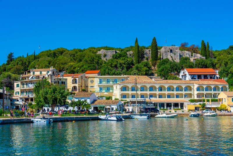 Waterfront of Greek Town Kassiopi, Corfu Stock Photo - Image of tourism ...