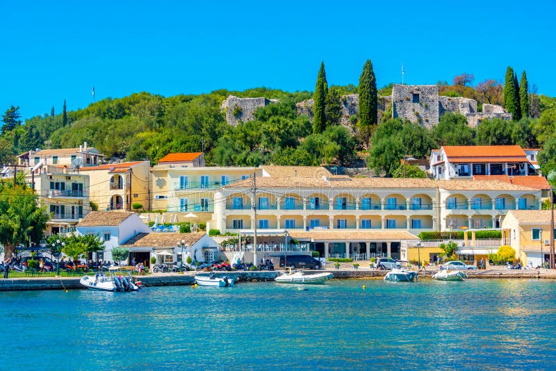Waterfront of Greek Town Kassiopi, Corfu Stock Photo - Image of ...