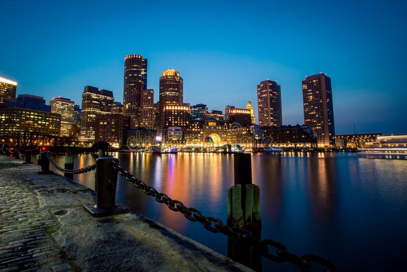 Waterfront of Boston at Night Stock Image - Image of cityscape, urban ...