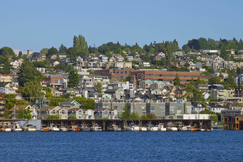 Waterfront Living on Lake Union Stock Photo - Image of resorts, trees ...